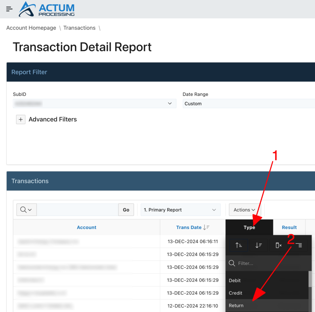 Accessing the Return Report - Actum Processing