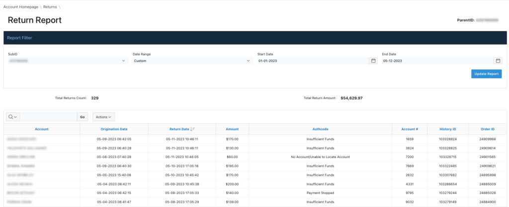 Accessing the Return Report - Actum Processing