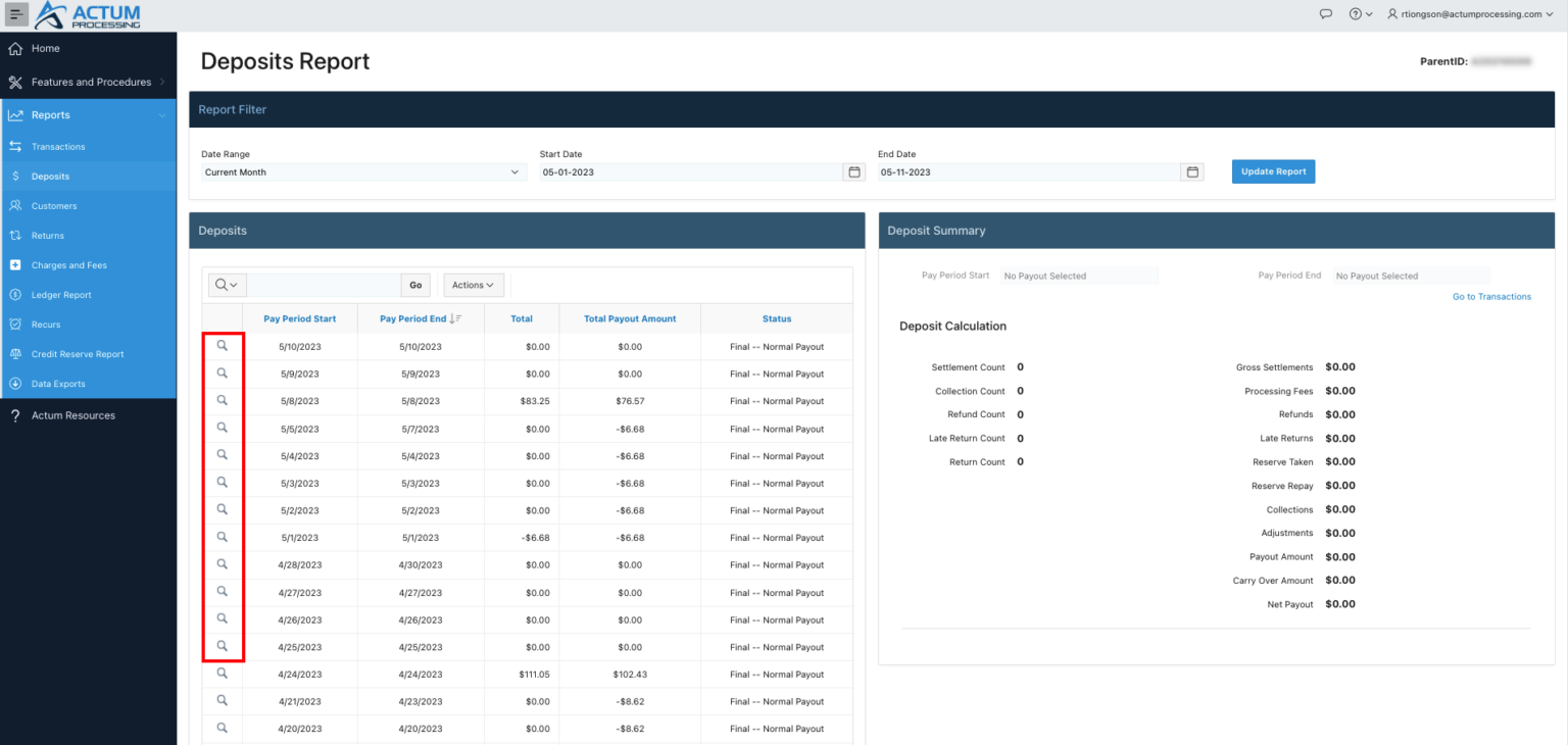 Deposits Report: How to Access and Use via Actum Portal